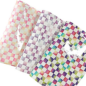 6 Pcs 8x12 inch Printed Faux Leather Sheets, Colorful Plaid Pattern Synthetic Crafts Fabric for Hair Bows Earrings Making Crafts Projects (Mirror)