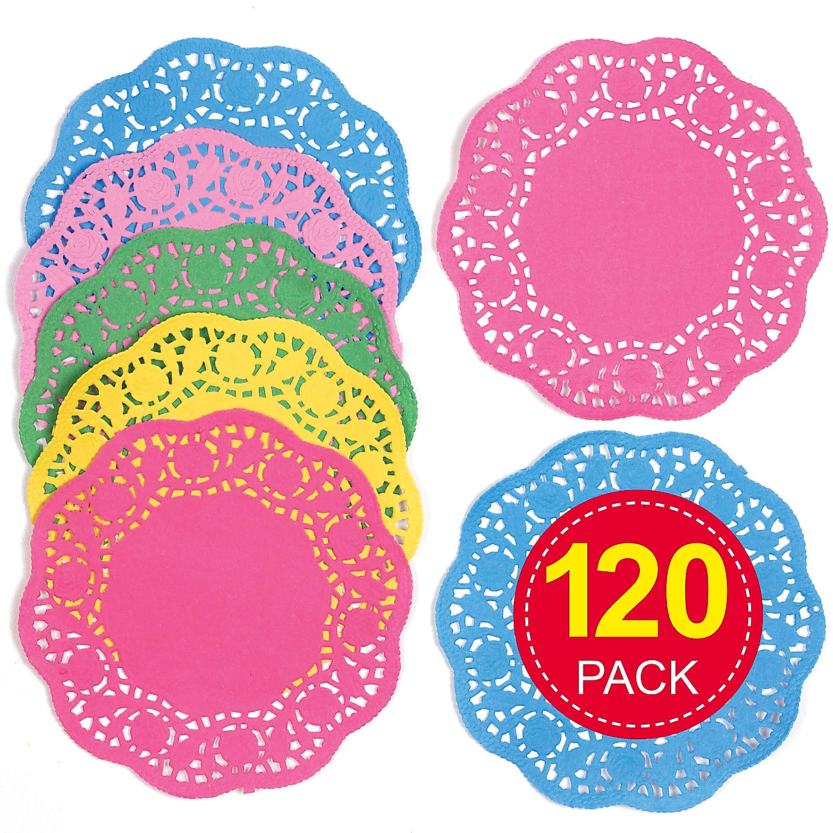 Baker Ross EV191 Colored Paper Doilies - Pack of 120, ⁠Creative Art Supplies for Children, Paper Crafts, Card Making, and Decorations, Multicolor