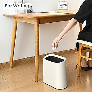 SUBEKYU 2.3 Gal Trash Can for Bathroom, Small Office Garbage Can for Kitchen, Slim Rectangular Waste Bin, Plastic, White