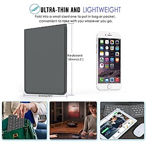 MoKo Foldable Bluetooth Keyboard, Ultra-Slim Portable Wireless Keyboard Rechargable Fit iPad iPhone, Folding Bluetooth Keyboard Compatible with iOS Android Windows Tablet Smartphone Laptop, Gray