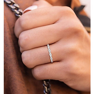 TIGRADE Engagement Ring Cubic Zirconia Twisted Ribbons of Pave-Set Eternity Wedding Band for Women Size 3-12, Silver, Size 7.5