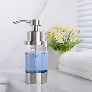 Delle Rosa Soap Dispenser, Foaming Soap Dispenser, Clear Bottle for Bathroom Vanities or Kitchen, Stainless Steel Pump Head, Countertops Soap Dispenser Brushed Nickel, 250ml/8oz