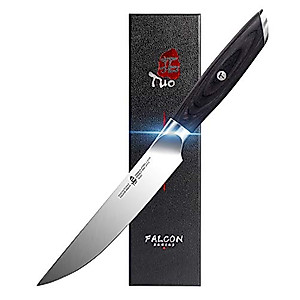 TUO Kitchen Steak Knife - 5 inch Straight Single Steak Knife - German HC Steel Dinner Table Knife - Full Tang Pakkwood Handle - Falcon Series with Gift Box
