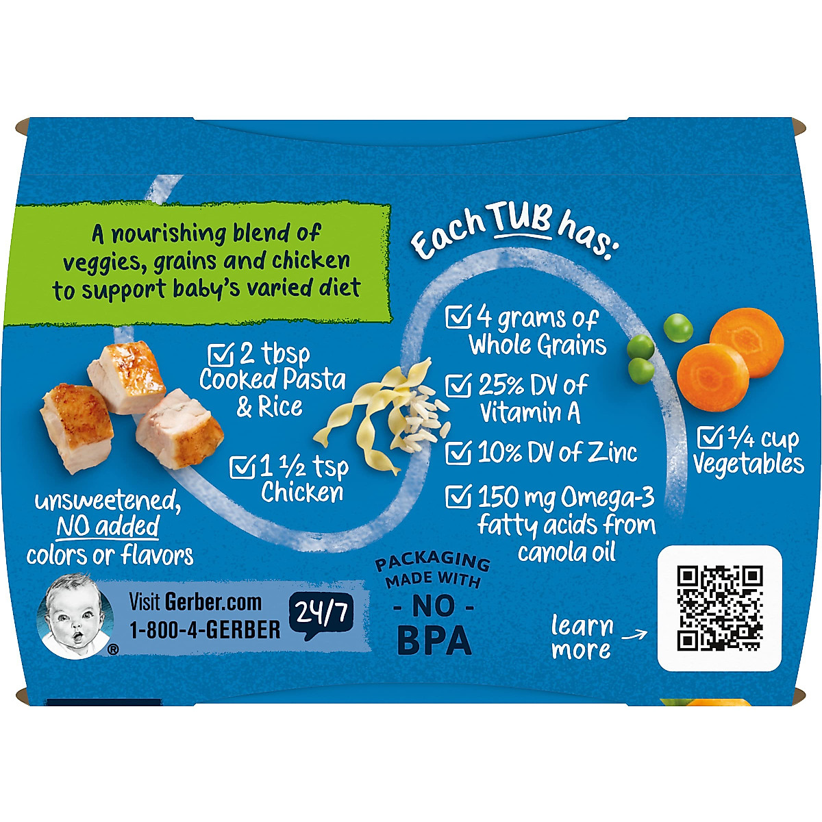 Gerber Mealtime for Baby 2nd Foods Power Blend Baby Food Tubs, Nourishing Blend of Veggies, Grains & Beef, Pureed Baby Food (Pack of 4, Chicken Noodle)