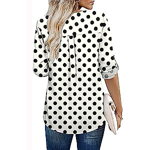 Work Blouses for Women Office Ladies Tops for Leggings Chiffon Long Sleeve Tops Polka Dot L