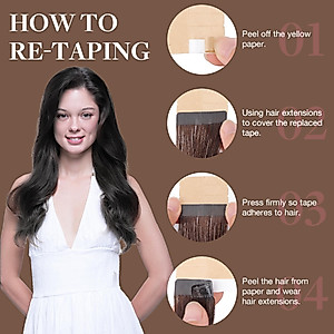 GOO GOO Tape in Hair Extensions Human Hair, 1B Natural black, 20inch 50g 20pcs, Thick Ends Straight Seamless Tape in, Invisible Tape in Hair Extensions Human Hair