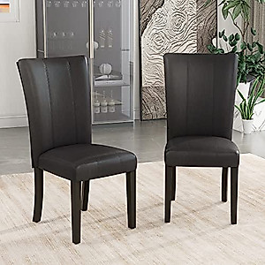 RUNWON Luxury 7-Piece Set-Faux Marble Top Table with 2 Drawers and 6 Comfortable PU Leather Chairs-Elevate Your Home Dining Experience, Black