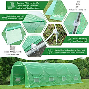 EROMMY 20' x 10' x 7' Greenhouse Large Gardening Plant Hot House Portable Walking in Tunnel Tent, Green House for Outside Winter Heavy-Duty with Reinforced Frame & 8 Screen Windows, Green
