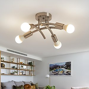 Semi Flush Mount Ceiling Light Fixture, Modern Sputnik Chandelier Light Fixtures, Industrial Kitchen Light Fixtures Ceiling Mount, 4-Light Dining Room Light Fixture for Bedroom (Brushed Nickel)
