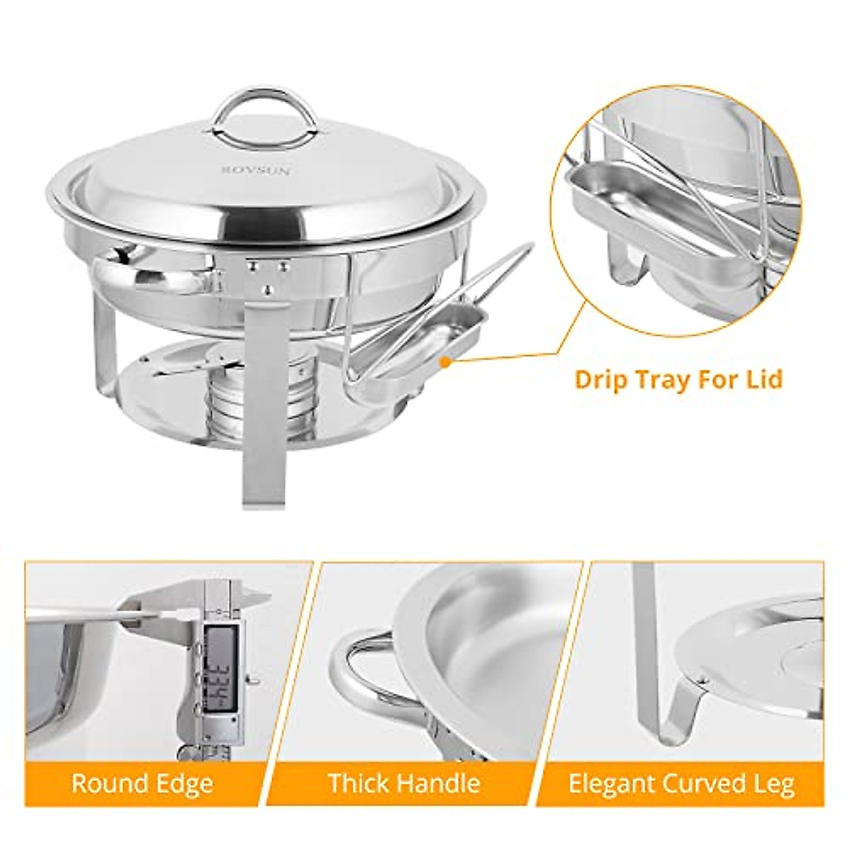 ROVSUN 5 Qt 2 Pack Chafing Dish Buffet Set,Stainless Steel Round Chafers for Catering, Buffet Servers and Warmers Set with Lid Holder & Drip Tray for Wedding Party Banquet Graduation
