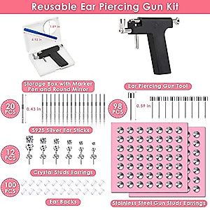 Professional Ear Piercing Gun Kit, Multi Purpose Ear Piercing Kit Nose Piercing Tools Set with 230 Pcs Stainless Steel Stud Earrings and Earrings Backs for Salon and Home Piercing