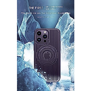 Yesunktt for iPhone 14 Pro Max for MagSafe Magnetic Car Ring Trolley Invisible Holder Phone Case, Logo Window Strip Mesh Air Cooling Phone Case,Black