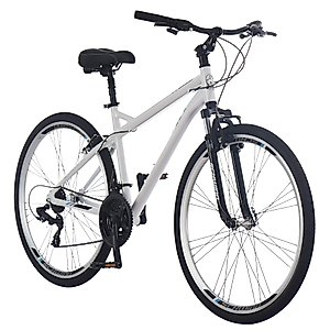 Schwinn Network 3.0 Hybrid Bike, Men and Women, 700c Wheels, 21-Speed, 18-Inch Aluminum Frame, Front Suspension, Alloy Linear Pull Brakes, White