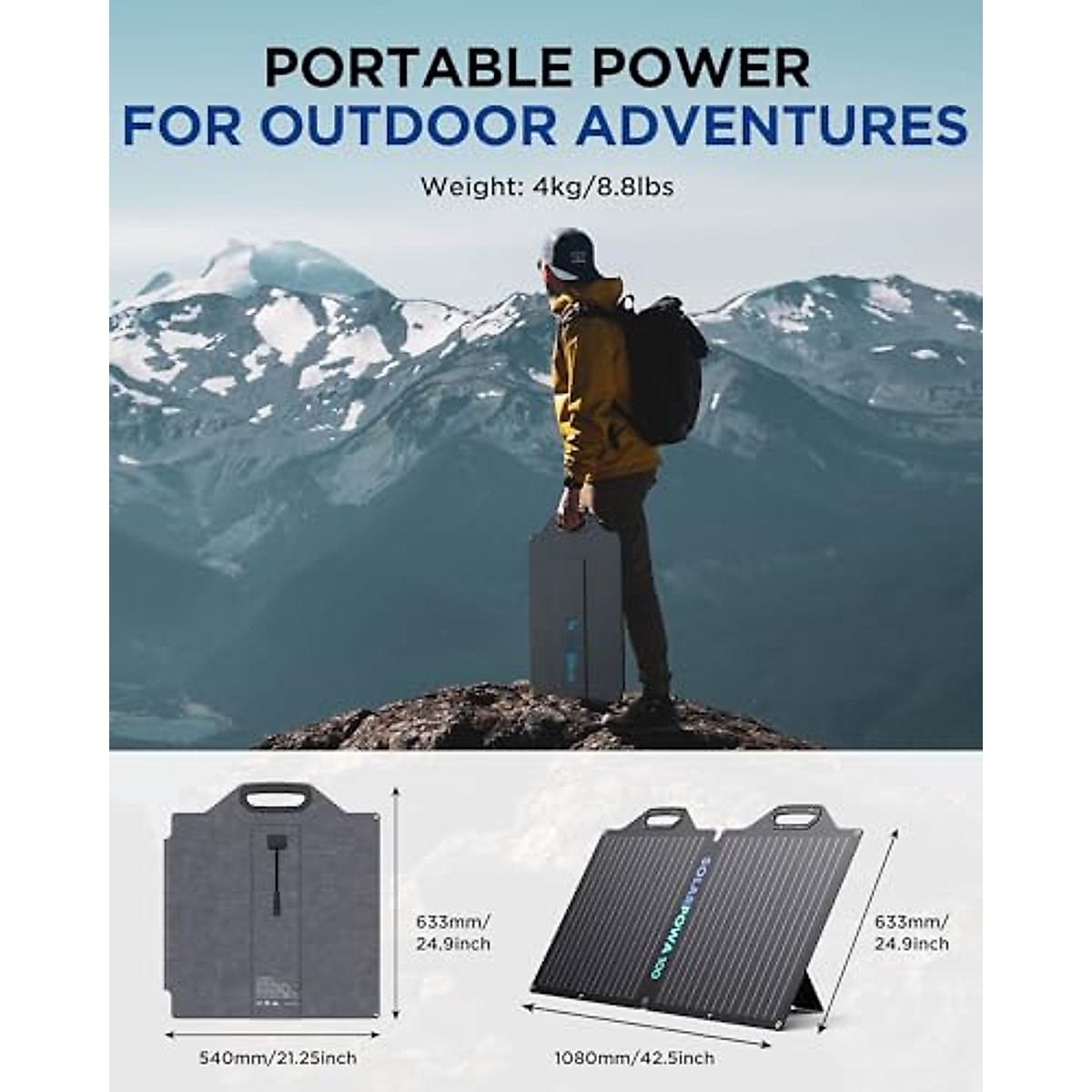 100W Potable ETFE Solar Panels, BigBlue Solarpowa100 Folding Solar Panel(24.6V/4.16A) with Kickstand, Compatible with Jackery/ECOFLOW/Anker/Goal Zero Power Station, Waterproof Camping Solar Charger