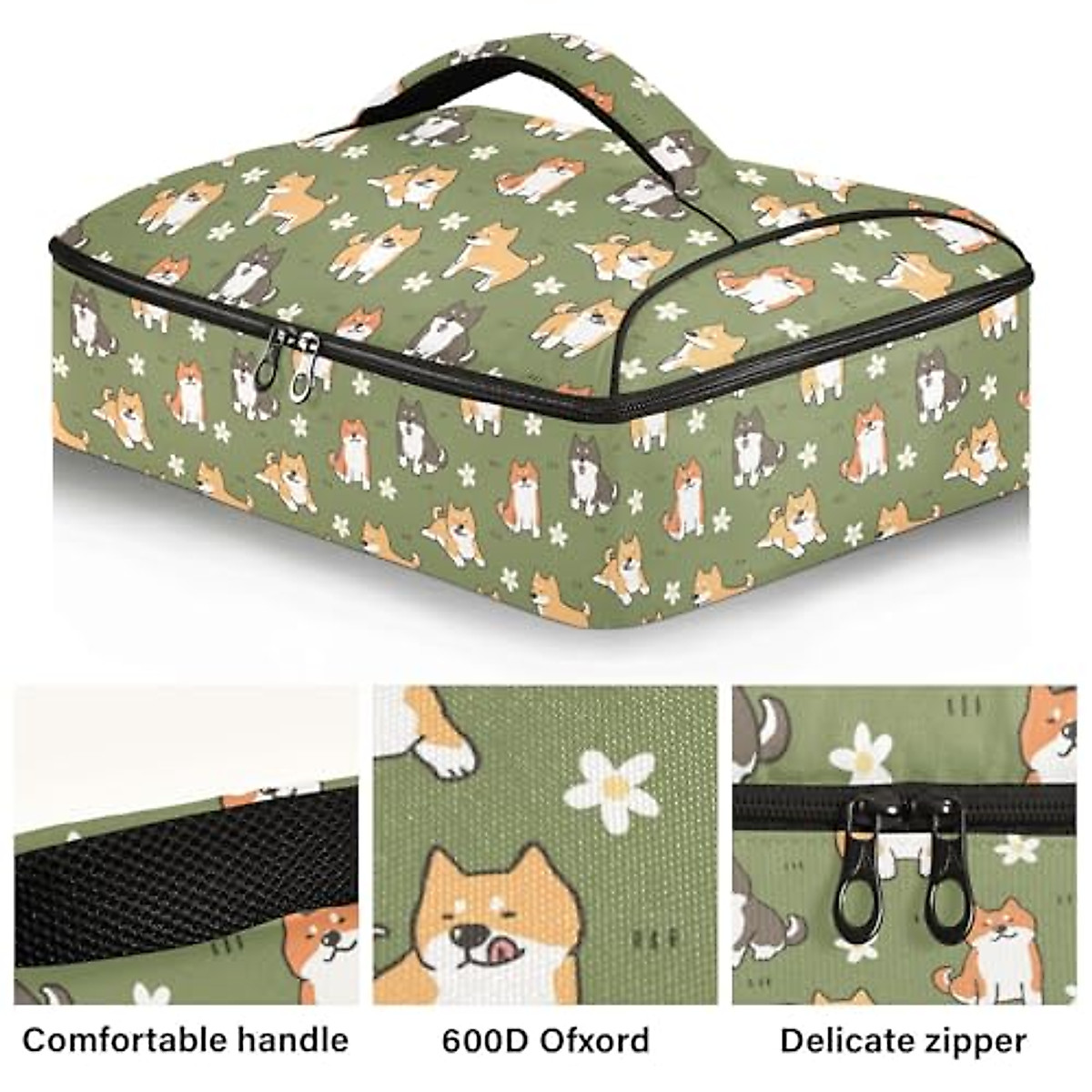 Kcldeci Insulated Thermal Food Carrier Insulated Casserole Carrier for Hot or Cold Food,Dog and Flower Insulated Tote Bag for Potluck Cookouts Parties Picnic,Lasagna Lugger