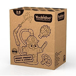 Yookidoo Baby Bath Toddler Toys (Ages 3+) - Ready Freddy Spray ‘N’ Sprinkle Fire Hydrant Bathtime Toy - Includes Hose, Spray Nozzle, Wheel, & Water Gauge - Attach to Any Bath Tub or Shower - Mold Free