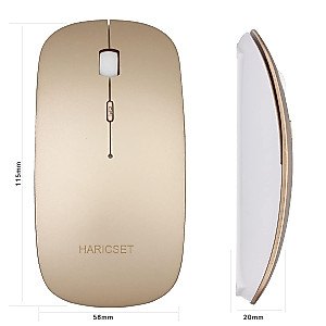 Wireless Keyboard and Mouse Combo, Haricset Full-Sized Ultra-Compact 2.4G Stable Connection Keyboard with Number Keypad and Adjustable DPI Mouse for Windows, Mac OS Office Computer (Gold)
