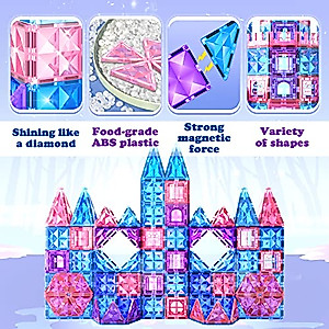 Diamond Magnetic Tiles Girl Toys Age 6-7 6-8 3-5, Frozen Toys for Girls, Birthday Gifts & Toys for 3 4 5 6 7 8+ Year Old Girls & Boys, Magnetic Building Blocks Princess Toys