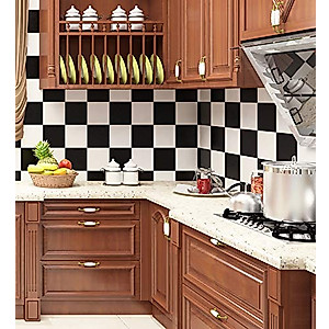 Livelynine Checkered Black and White Vinyl Flooring Roll 15.8x78.8 in Floor Contact Paper Waterproof Peel and Stick Tile Flooring for kitchen Linoleum Bathroom Wallpaper Self Adhesive Wall Covering