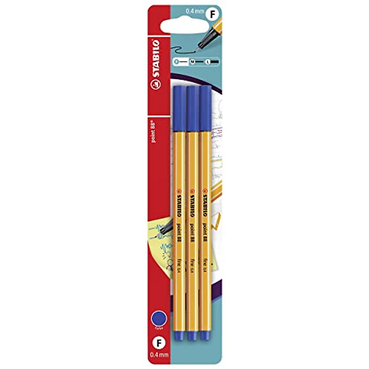 STABILO Point 88 FINELINER Pigment Liner 88/41 (Pack of 3) - Blue