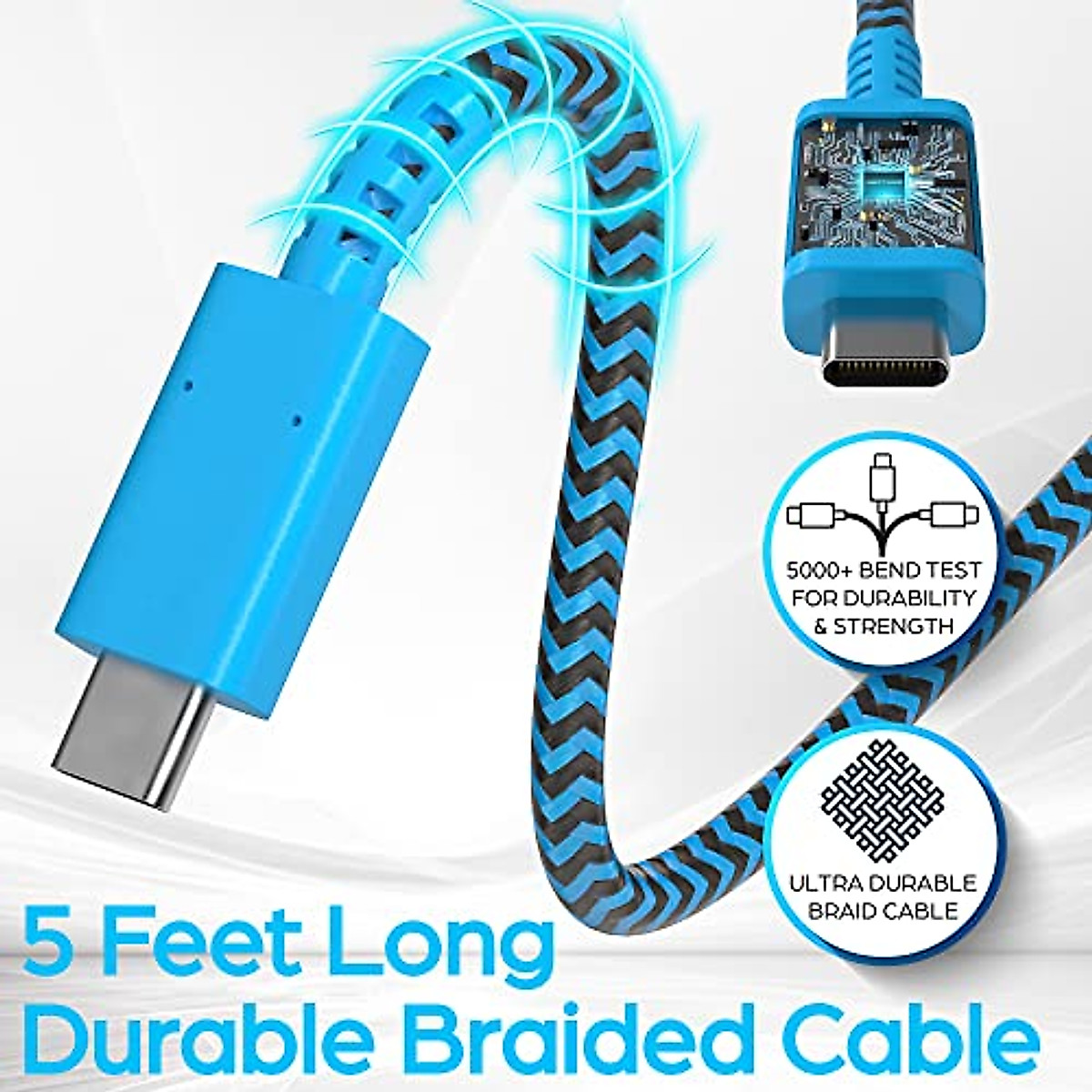 Neptune Premium Gaming Charger - Compatible with Nintendo Switch/Switch Lite/Switch OLED, Android, Supports Nintendo Switch Dock 15V2.6A Fast Charger 5FT Type C AC Adapter Cable for Switch… (Blue)