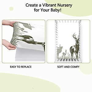 Antlers Themed Fitted Crib Sheet,Standard Crib Mattress Fitted Sheet Toddler Bed Mattress Sheets-Crib Mattress Sheet or Toddler Bed Sheet, 28“ x52“,Army Green Sage Green White