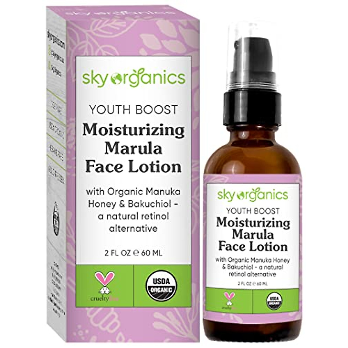 Sky Organics Youth Boost Moisturizing Marula Face Lotion for Face USDA Certified Organic to Moisturize, Nourish & Boost Glow, 2 fl. Oz