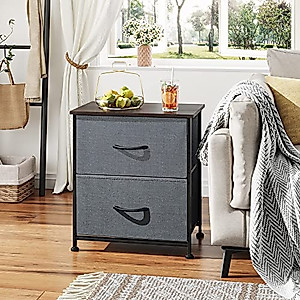 WLIVE 2-Drawer Nightstand and 5-Drawer Dresser Set, Fabric Storage Tower for Bedroom, Hallway, Nursery, Closets, Tall Chest Organizer Unit with Textured Print Fabric Bins, Steel Frame