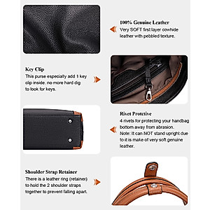 Over Earth Soft Leather Handbags for Women Shoulder Hobo Bag Large Tote Crossbody Bag (O103E Black/Brown)