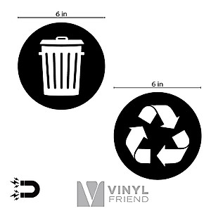 Recycle and Trash Magnetic Stickers Logo - for Metal or Plastic Garbage cans, and Bins - Indoor & Outdoor - Laminated and UV Protected Premium Decal 2567 (Black - Magnetic, Medium)