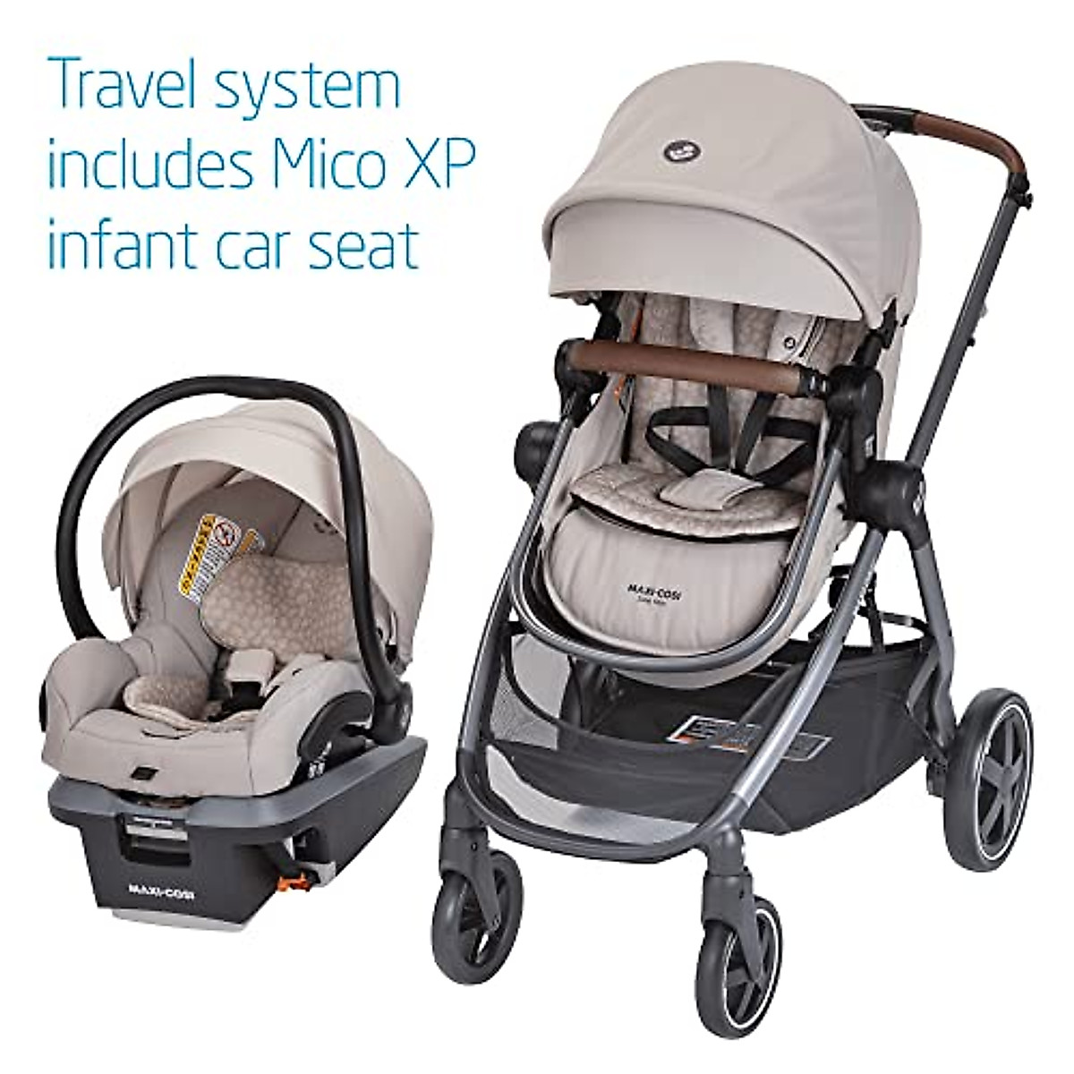 Maxi-Cosi Zelia™²Max 5-in-1 Modular Travel System, Baby Travel System, Infant Car Seat & Stroller Combo, Topia Tan