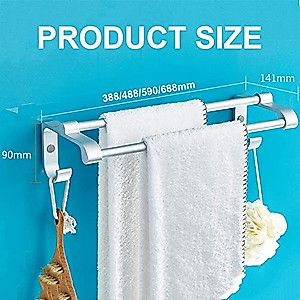 YIONEWIN Bathroom Towel Rack Towel Bar Space Aluminum Towel Rack Double Towel Bar Wall Mounted Towel Shelf Towel Storage Bath Towel Rail for Bathroom Kitchen Towel Holder Towel Rail(60cm)