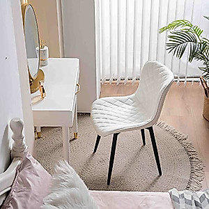 Kidol & Shellder Dining Chairs Kitchen Dining Room Chairs Set of 2 Modern Upholstered Living Room Chairs Faux Leather Vanity Chair Comfortable Contemporary Makeup Chair(White),3 Mins Quick Assembly