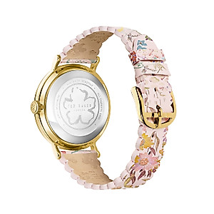 Ted Baker Women's Stainless Steel Quartz Leather Strap, 18 Casual Watch (Model: BKPPHS2359I), Gold/Pink Floral