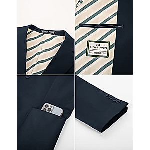 Lightweight Blazer for Men Casual Two Button Suit Jacket Performance Regular Fit Striped Lining Sport Coat Dark Blue