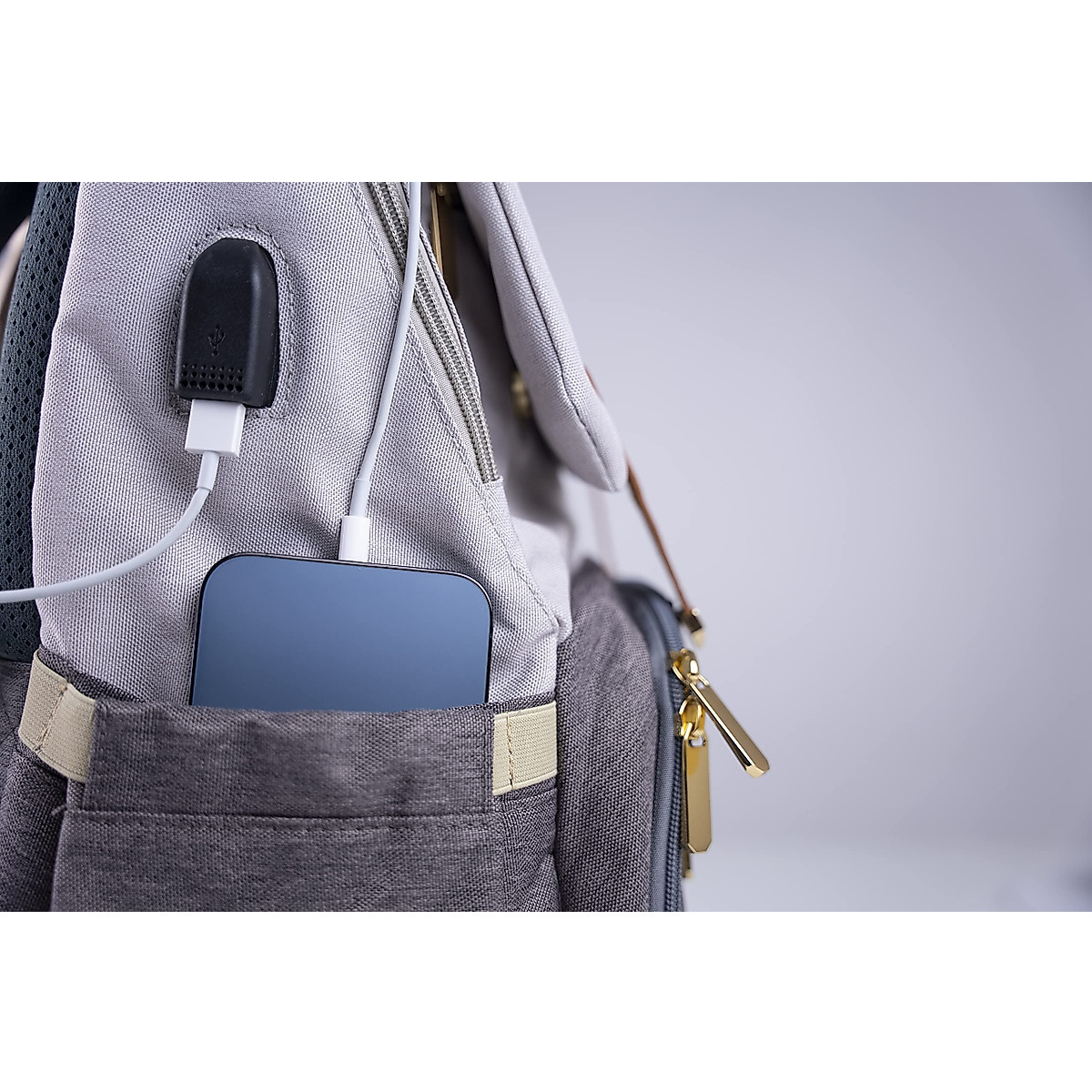 EVE'S BABY Diaper Backpack – Multifunctional Diaper Bag Organizer for Newborn Essentials – Convenient Pockets and Adjustable Straps – Fits Newborn Essentials, Clothes – Stylish Grey and Beige