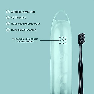 Sol Modern Gentle Manual Toothbrush, Ventilated Travel Case, Soft Bristles, Modern Sleek Design, 3 Count (Black)