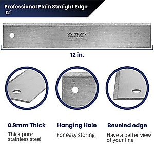Pacific Arc 12" Straight Edge Stainless Steel 0.09" Thick Steel, Heavy Duty