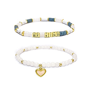 Bracelet Motivational Inspirational Beaded Mother Daughter Best Friend Granddaughter Crystal Jewelry Gifts for Women (W-Be kind bracelet)