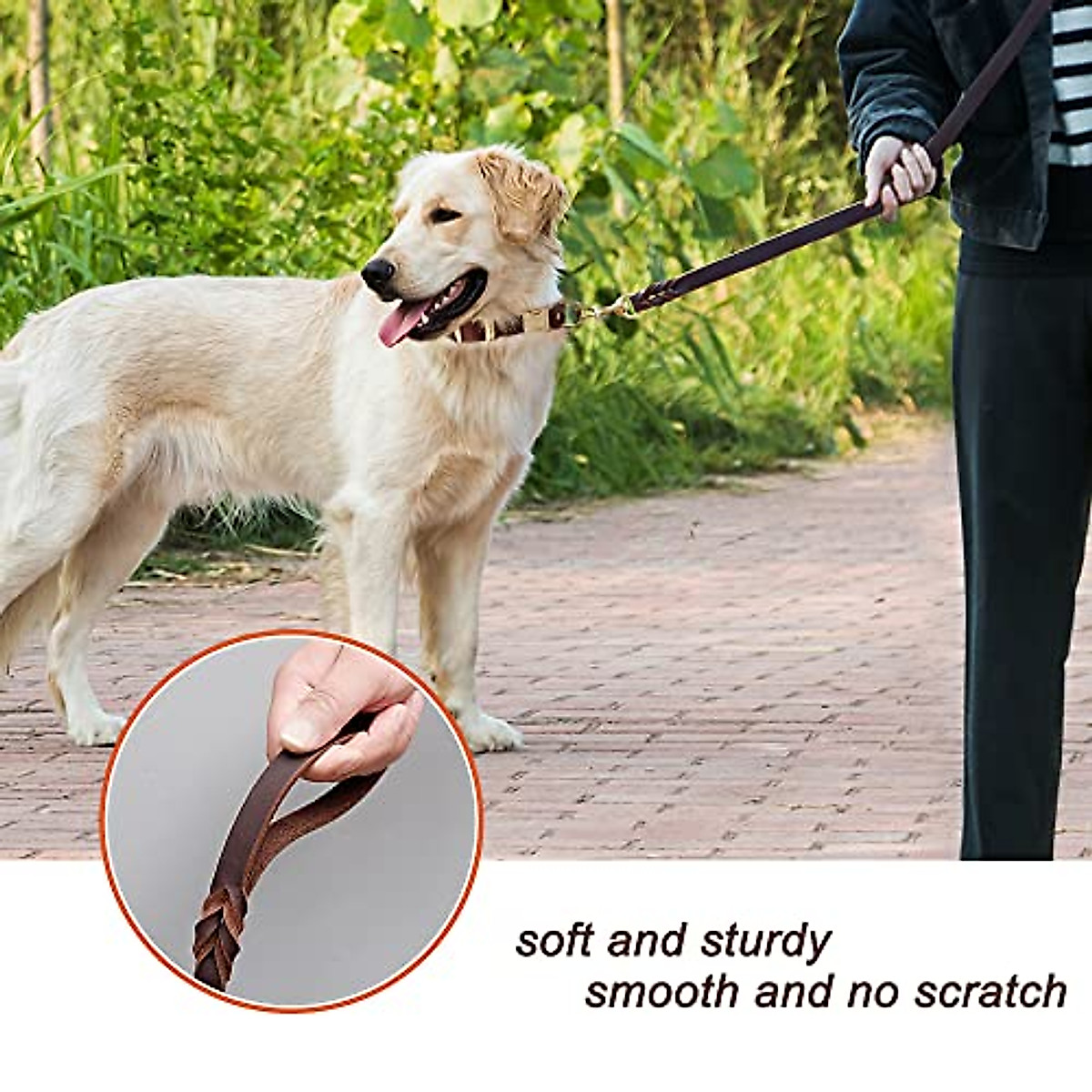SFTORMAS Leather Dog Leash 6ftx3/4inch,Braided Leather Leash for Dogs,Soft Leather Training Dog Leash,Strong Leather Leash for Small Medium Large Breed Dogs,Brown