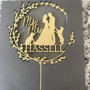 Custom Mr And Mrs Cake Topper - Bride Groom Cake Topper With Two Pet Dogs Silhouette, Personalized Wedding Cake Topper, Custom Cake Topper