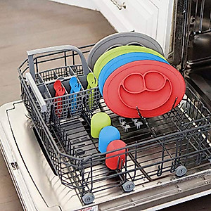 ez pz Mini Collection Set (Gray) - 100% Silicone Cup + Straw, Fork, Spoon & Mini Mat Suction Plate with Built-in Placemat for Infants + Toddlers - First Foods + Self-Feeding - 12 Months+