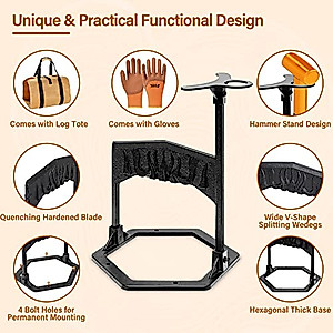 Firewood Kindling Splitter, XXL Upgraded Patented Manual Log Splitter Wedge, Open Top Ring Design, Could Accomodate Larger Logs, 15.8'' Tall Heavy Duty Wood Cracker with Firewood Tote Bag & Gloves