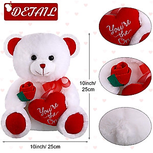 Valentine Bear Dog Plush Stuffed Animals Gift 10 Inch Cute Plush Animals Heart Holding Soft Plush Toy for Valentine's Day, Mother's Day, Wedding, Anniversary, Birthday(White Bear)
