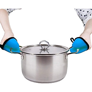 Mini Oven Gloves Silicone Oven Mitts with Quilted Liner Heat Resistant Cooking Pinch Mitts Potholder Pinch Grips for Kitchen Cooking Baking Blue,1 Pair