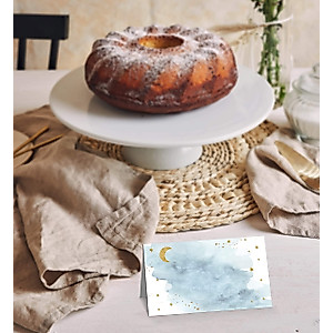 Table Place Card for Baby Shower, 25 Pcs Tent Cards Set with Moon and Stars Design, Editable Name Cards for Table Seating, Sleepover Party Food Lables, Twinkle Little Star Baby Shower Decorations(09)