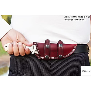 Ottoza Handmade Leather Knife Sheath Bushcraft Knife Sheath - Hunting Knife Sheath - Survival Knife - DUAL USAGE Vertical Knife Sheath or LEFT HAND Horizontal Sheath Brown TOP GRAIN LEATHER No:105