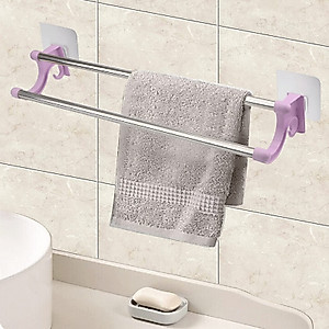 Yulhao Bar Counter Bathroom Kitchen Rack Double Towel Rack, Household Storage Stainless Steel Door Cabinet Rack (Color : Purple)