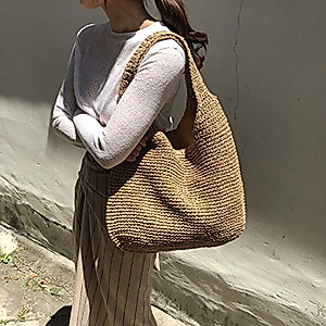 Women Shoulder Paper Woven Female Handbags Large Capacity Summer Beach Straw Bags Casual Tote Purses brown