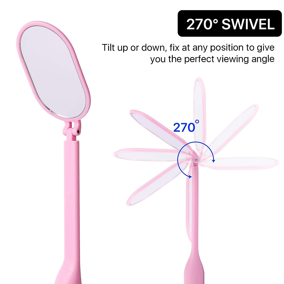 Pretty memory Lash Mirror, 270 Degree Free Rotation Lash Extension Supplies, Lightweight Makeup Mirror for Eyelash Extensions Supplies (Pink)